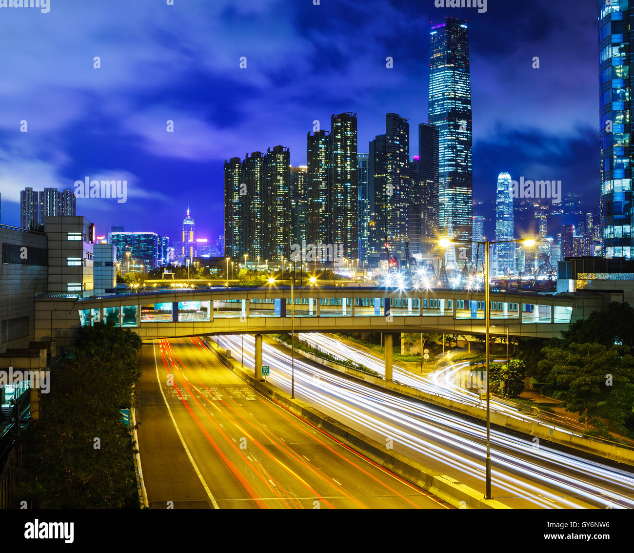 Traffic trail in urban city Stock Photo - Alamy