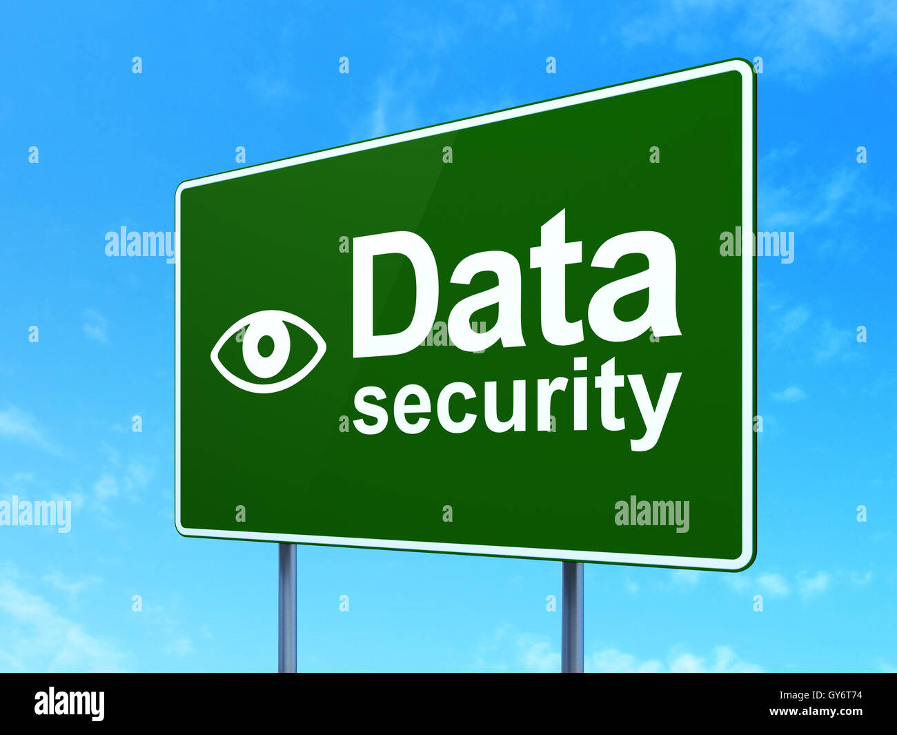 Protection concept: Data Security and Eye on road sign background Stock ...