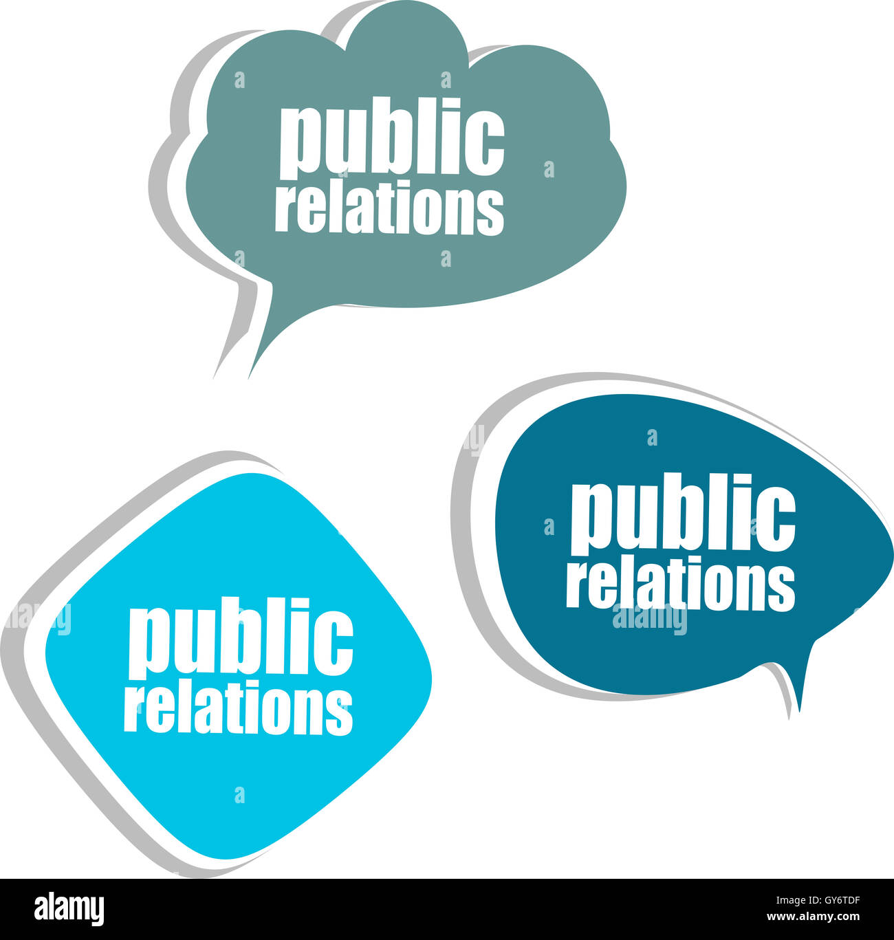 public relations word on modern banner design template. set of stickers ...
