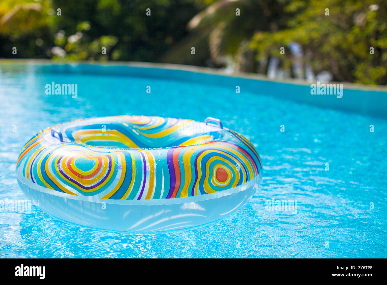 Colorful pool float in blue swimming basin Stock Photo - Alamy