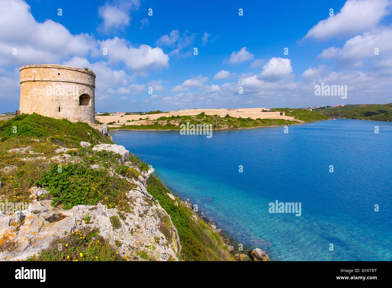 Menorca La Mola watchtower tower Cala Teulera in Mahon Stock Photo - Alamy
