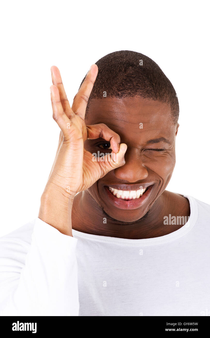 Handsome man showing OK. Closeup Stock Photo - Alamy