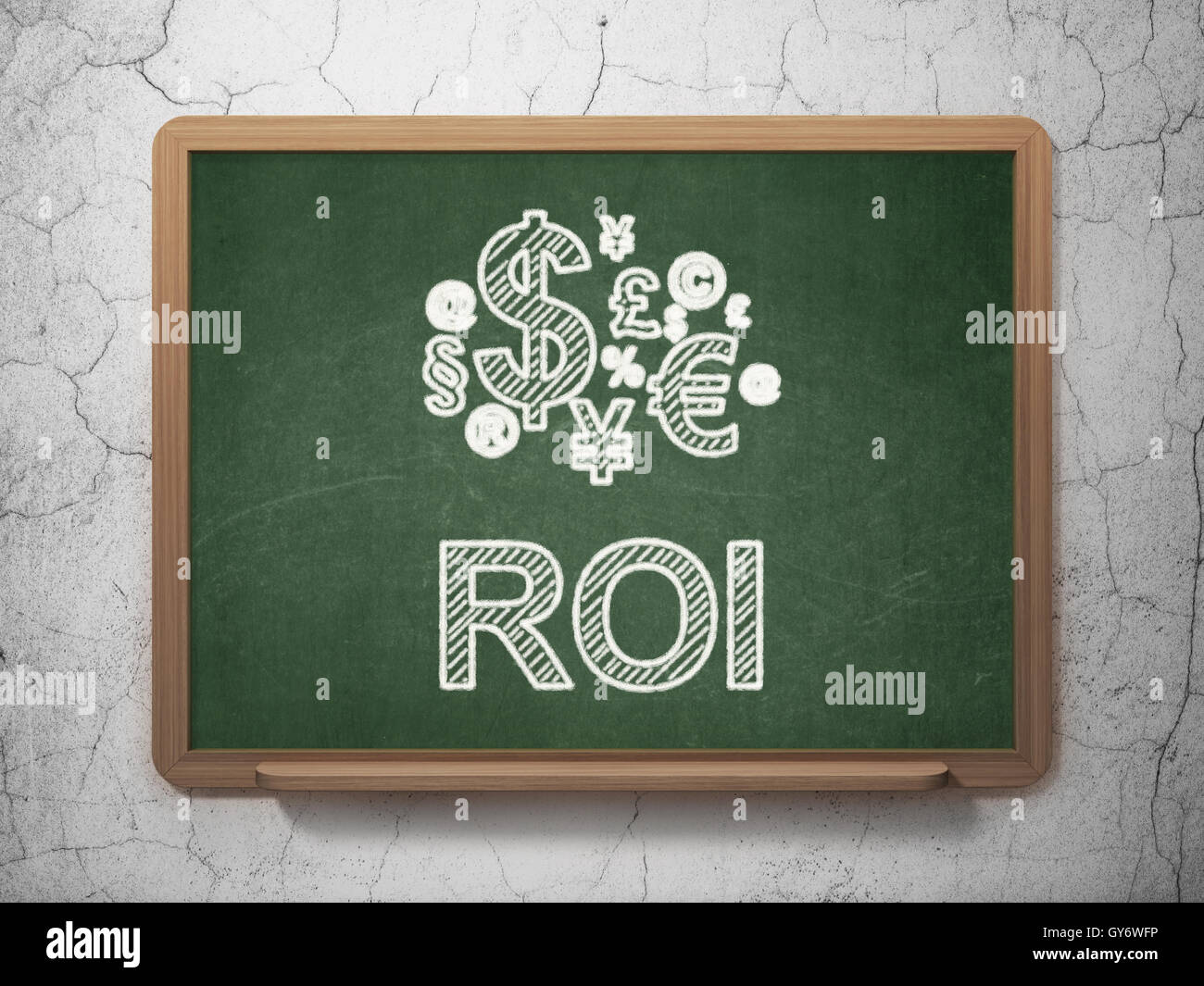 Finance concept: Finance Symbol and ROI on chalkboard background Stock ...