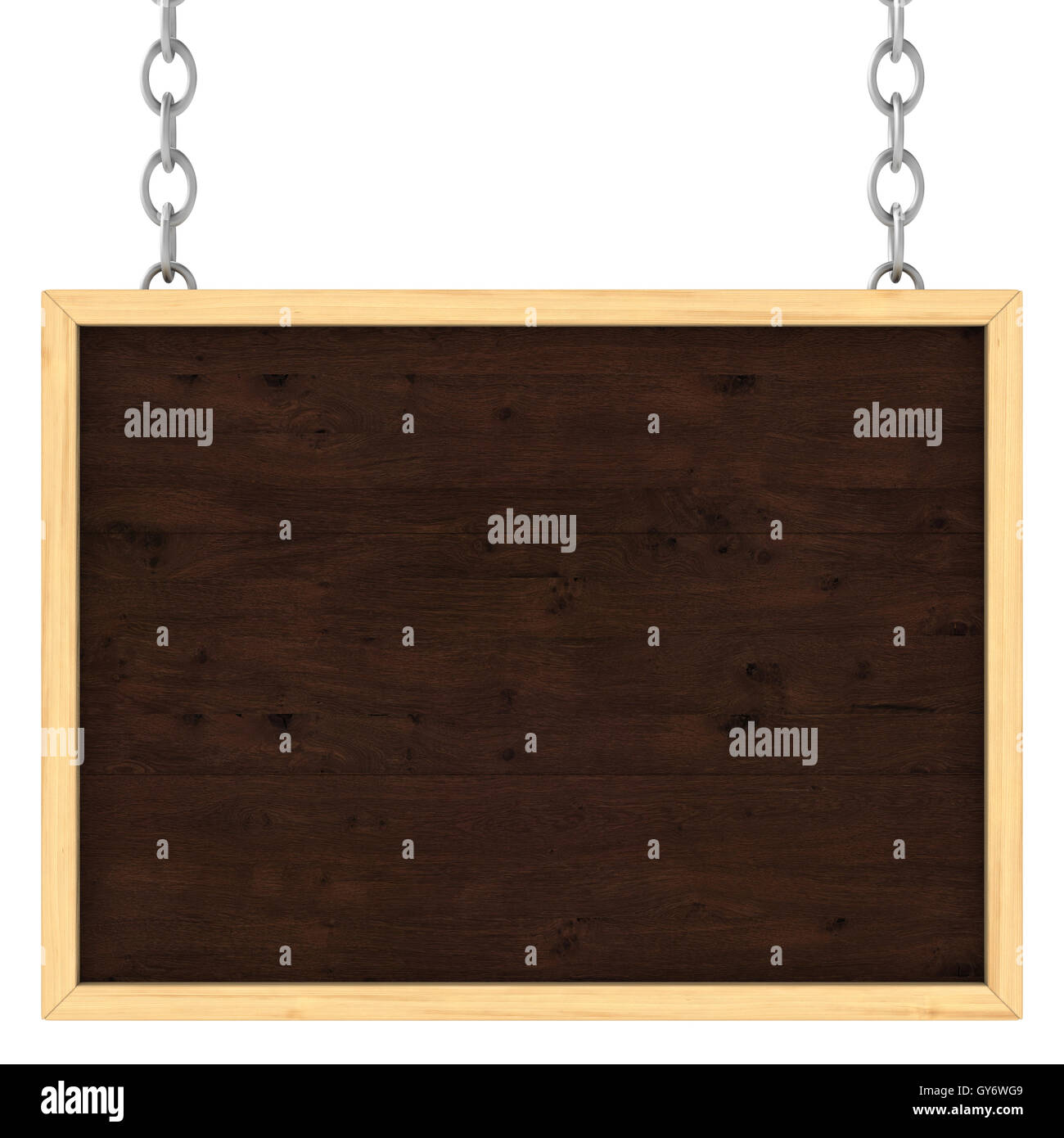 wooden signboard on the chains. Isolated 3D image Stock Photo - Alamy