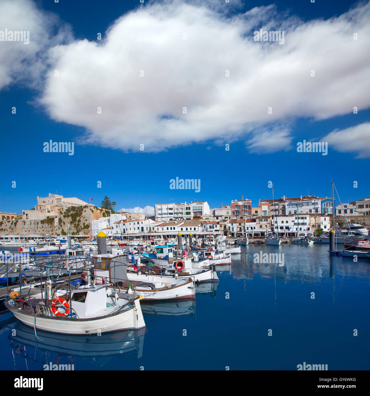 Ciutadella Menorca marina Port view Town hall Stock Photo - Alamy