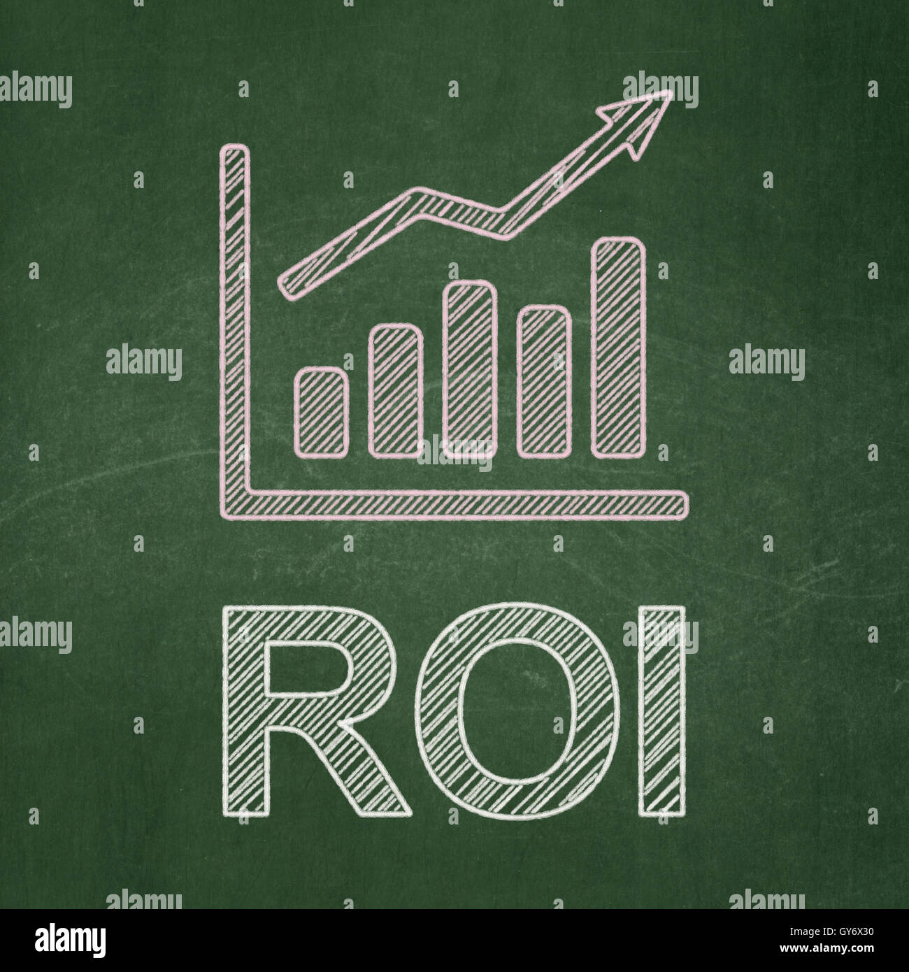 Finance concept: Growth Graph and ROI on chalkboard background Stock ...