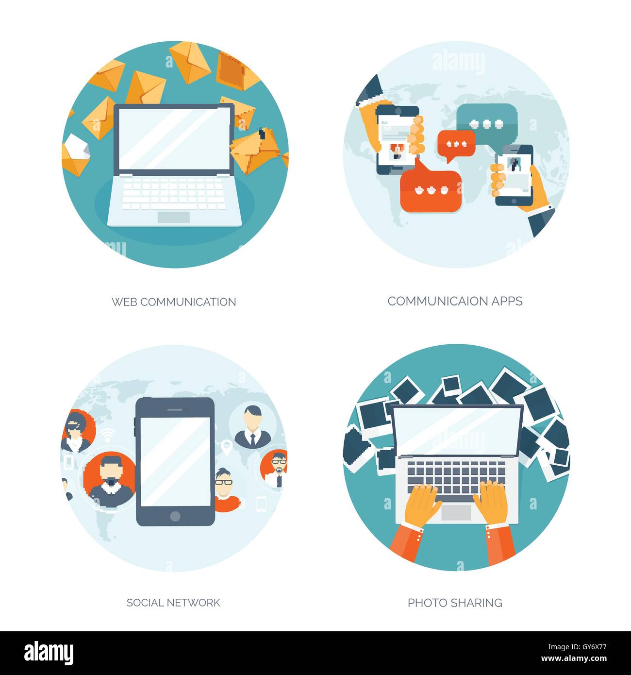 Vector illustration. Flat background. Social media, chatting. Global ...