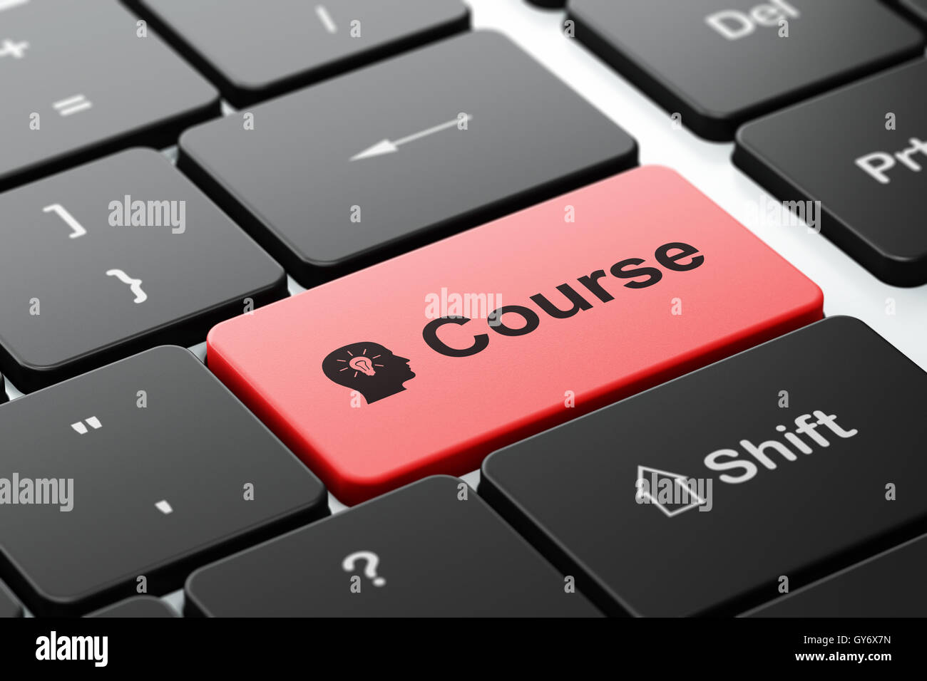 Education concept: Head With Light Bulb and Course on computer keyboard ...