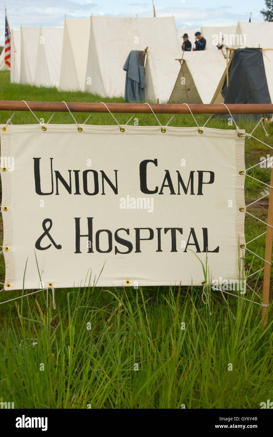 Union camp tents with sign, Civil War Re-enactment, Cheadle Lake Park ...