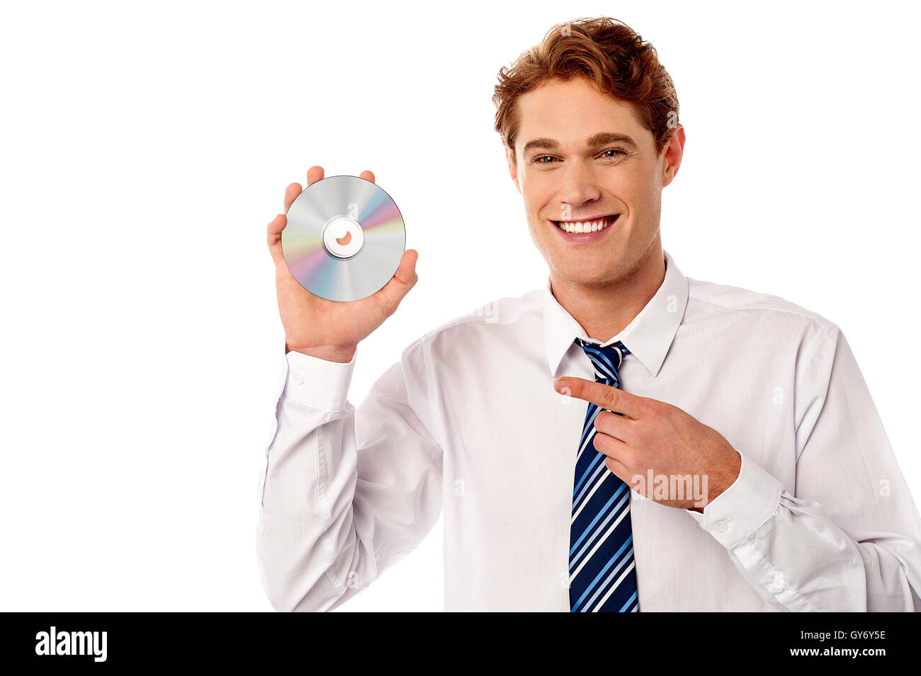 Manager showing compact disc Stock Photo - Alamy