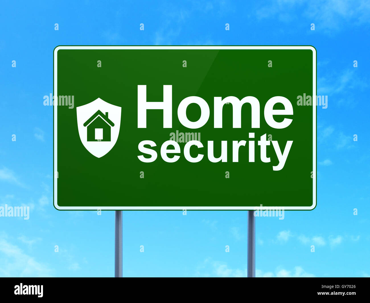 Privacy concept: Home Security and Shield on road sign background Stock ...