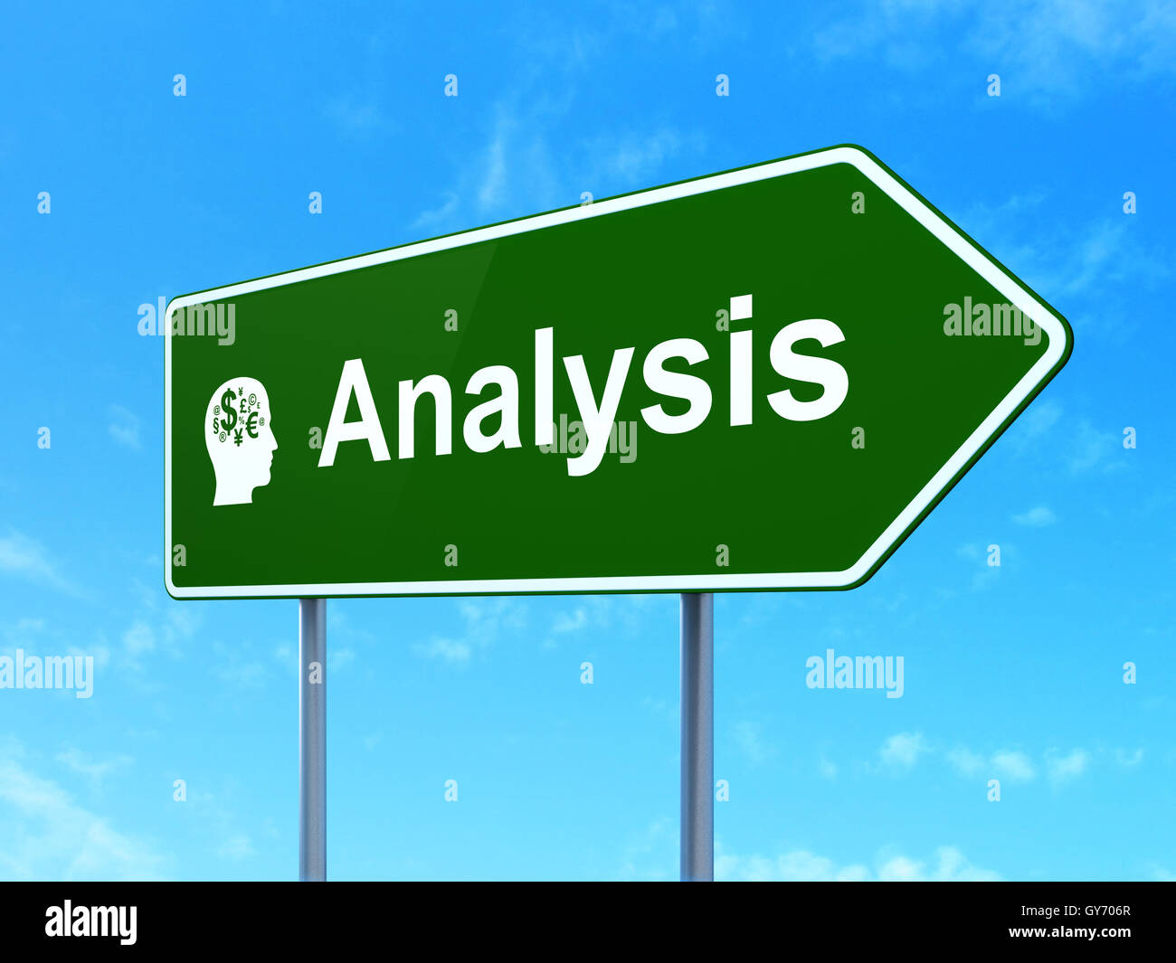 Marketing concept: Analysis and Head With Finance Symbol on road sign ...