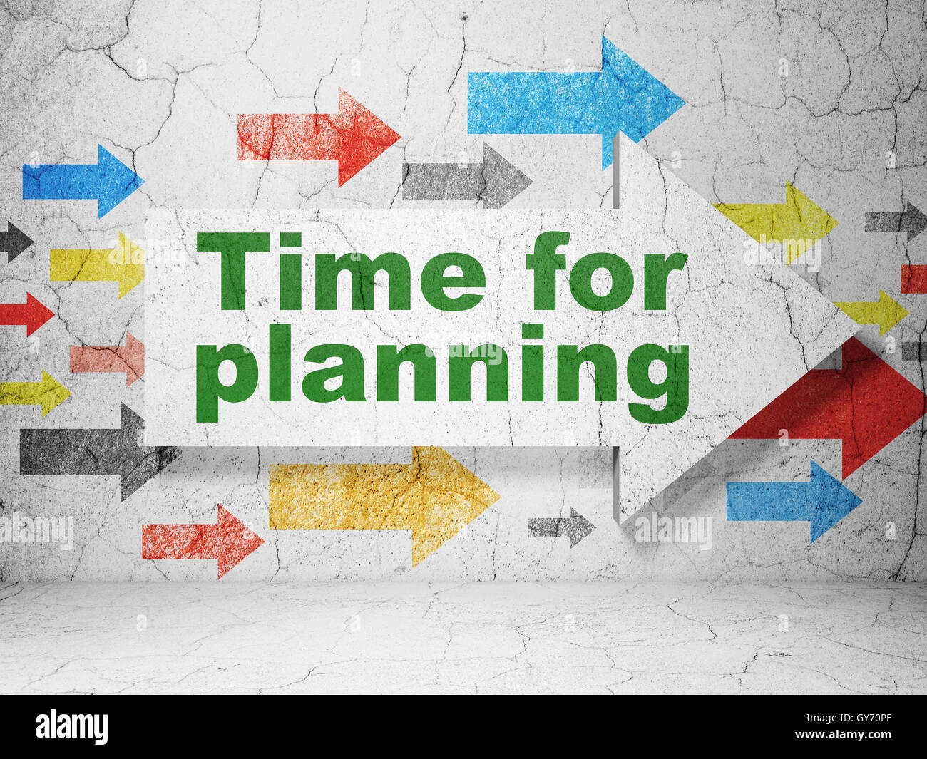 Timeline concept: arrow whis Time for Planning on grunge wall ...