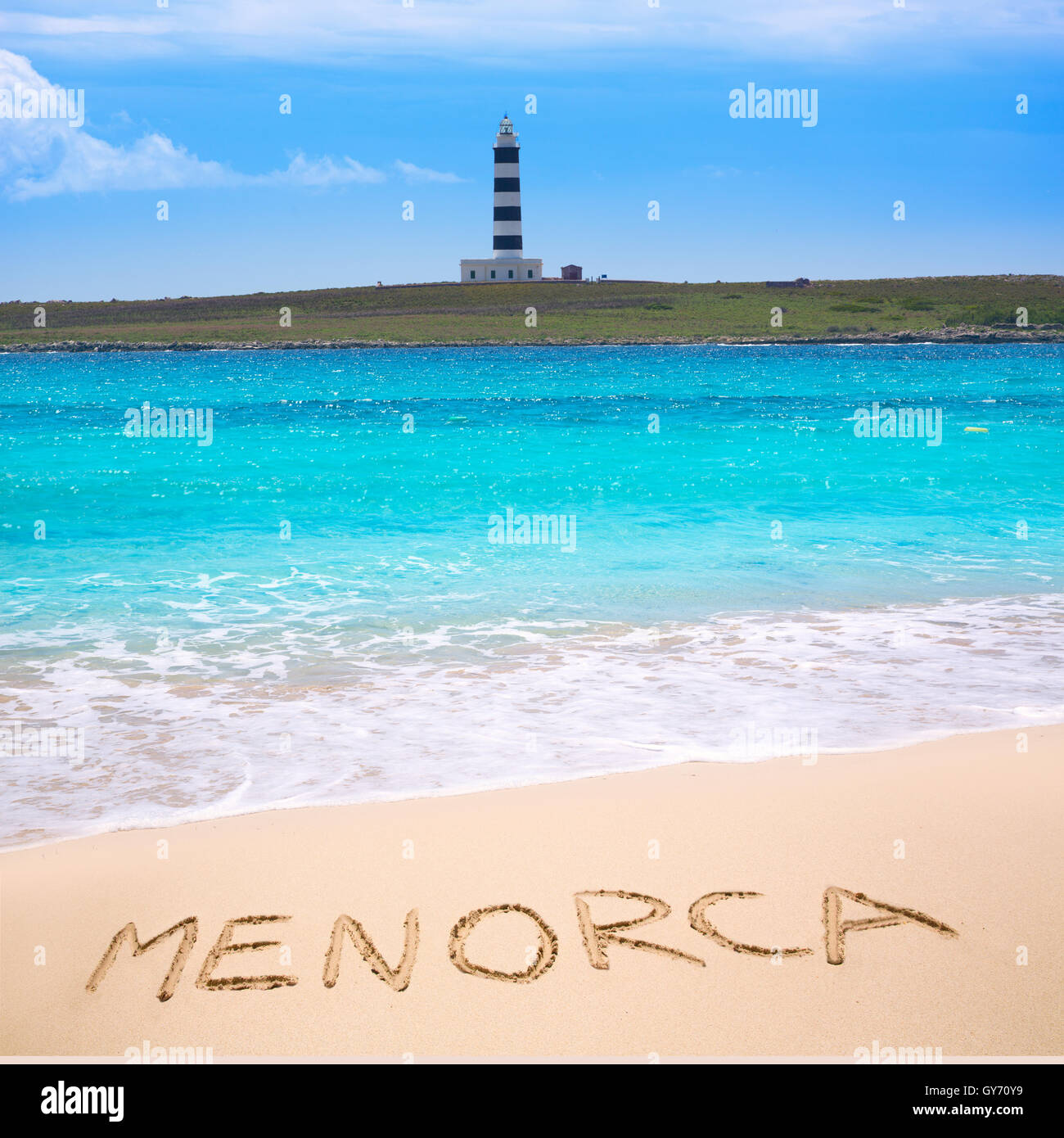 Menorca Punta Prima far illa del Aire island lighthouse Stock Photo - Alamy