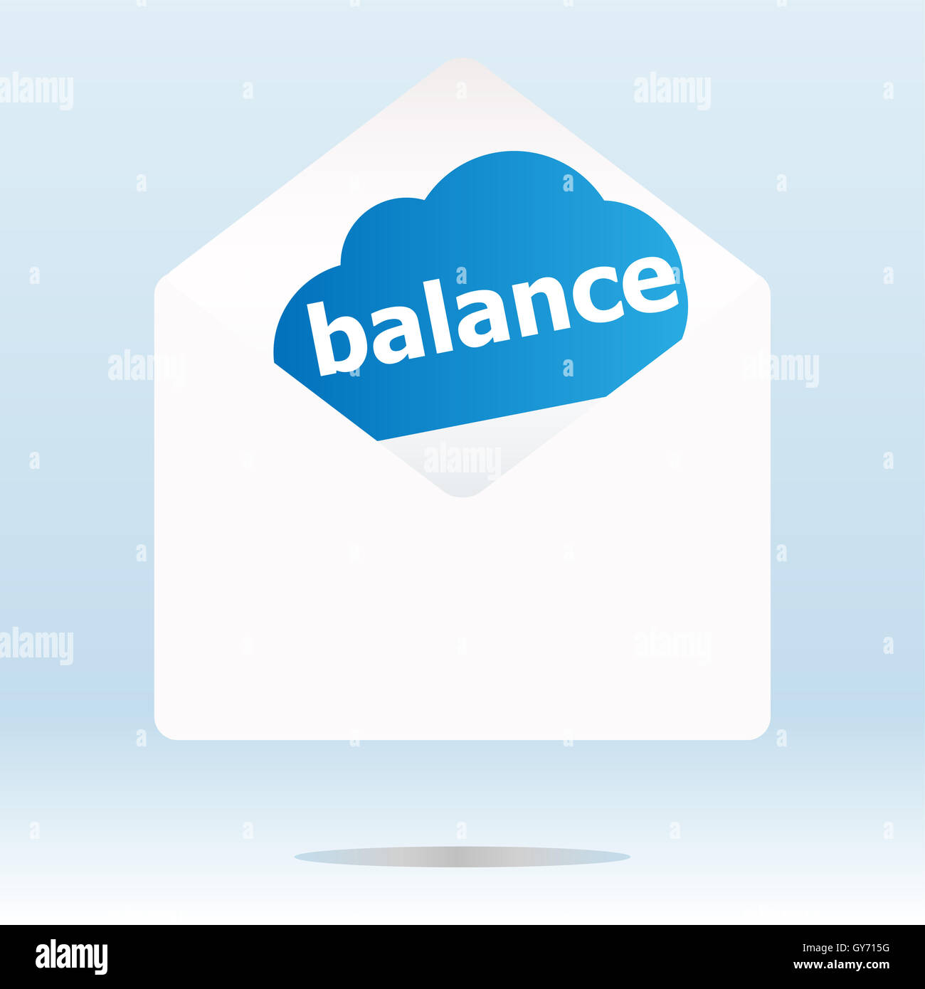 balance word blue cloud on white mail envelope Stock Photo - Alamy