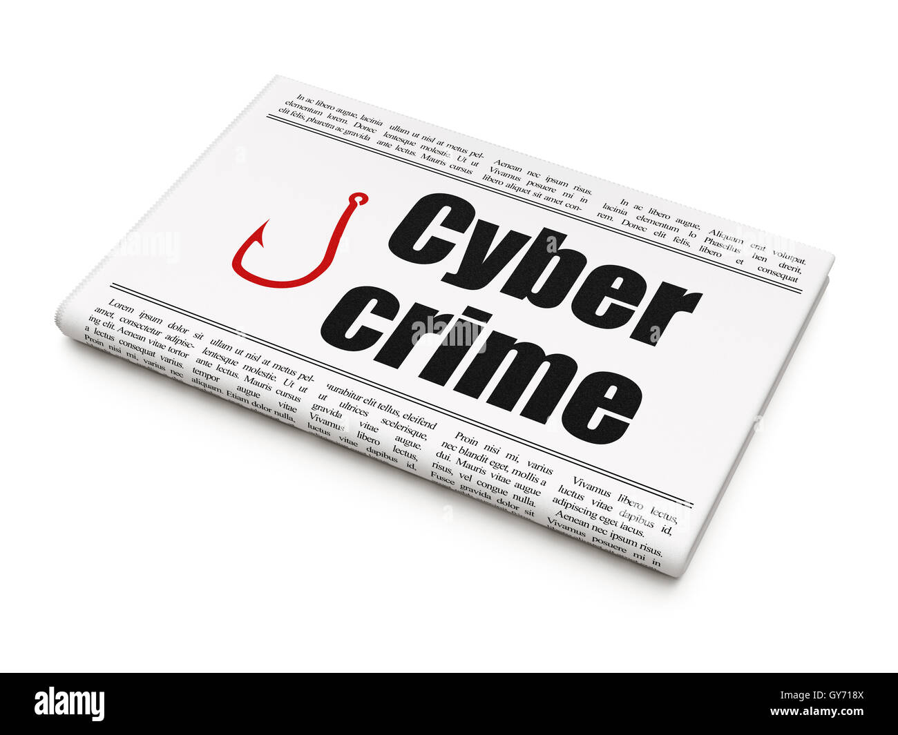 Protection news concept: newspaper with Cyber Crime and Fishing Hook ...