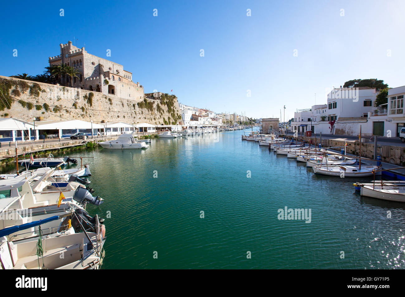 Ciutadella Menorca marina Port view Town hall Stock Photo - Alamy