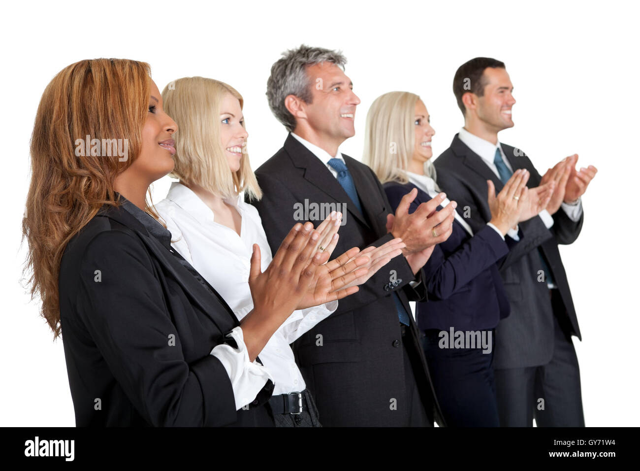 Group of business people applauding on white Stock Photo - Alamy