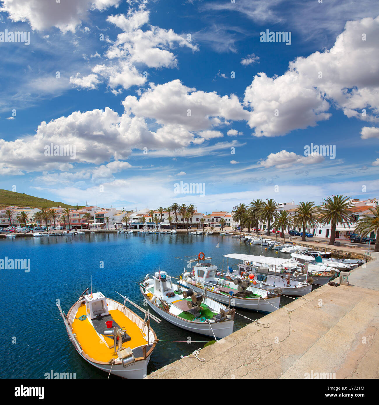 Fornells Port in Menorca marina boats Balearic islands Stock Photo - Alamy