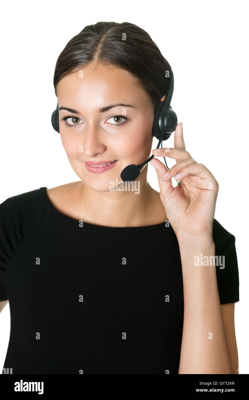 Portrait of smart call center employee Stock Photo - Alamy
