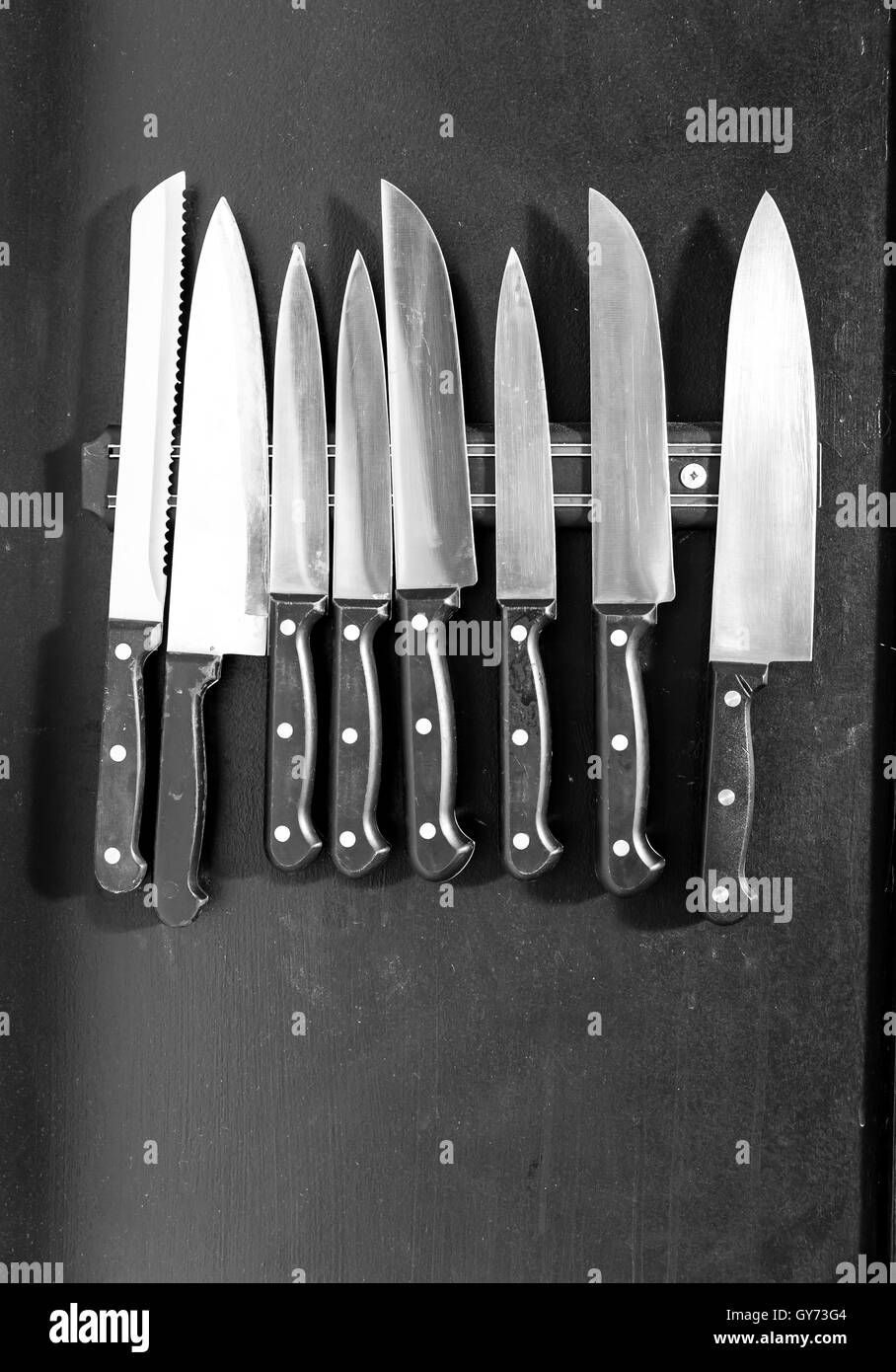 Cooking knife set Black and White Stock Photos & Images - Alamy