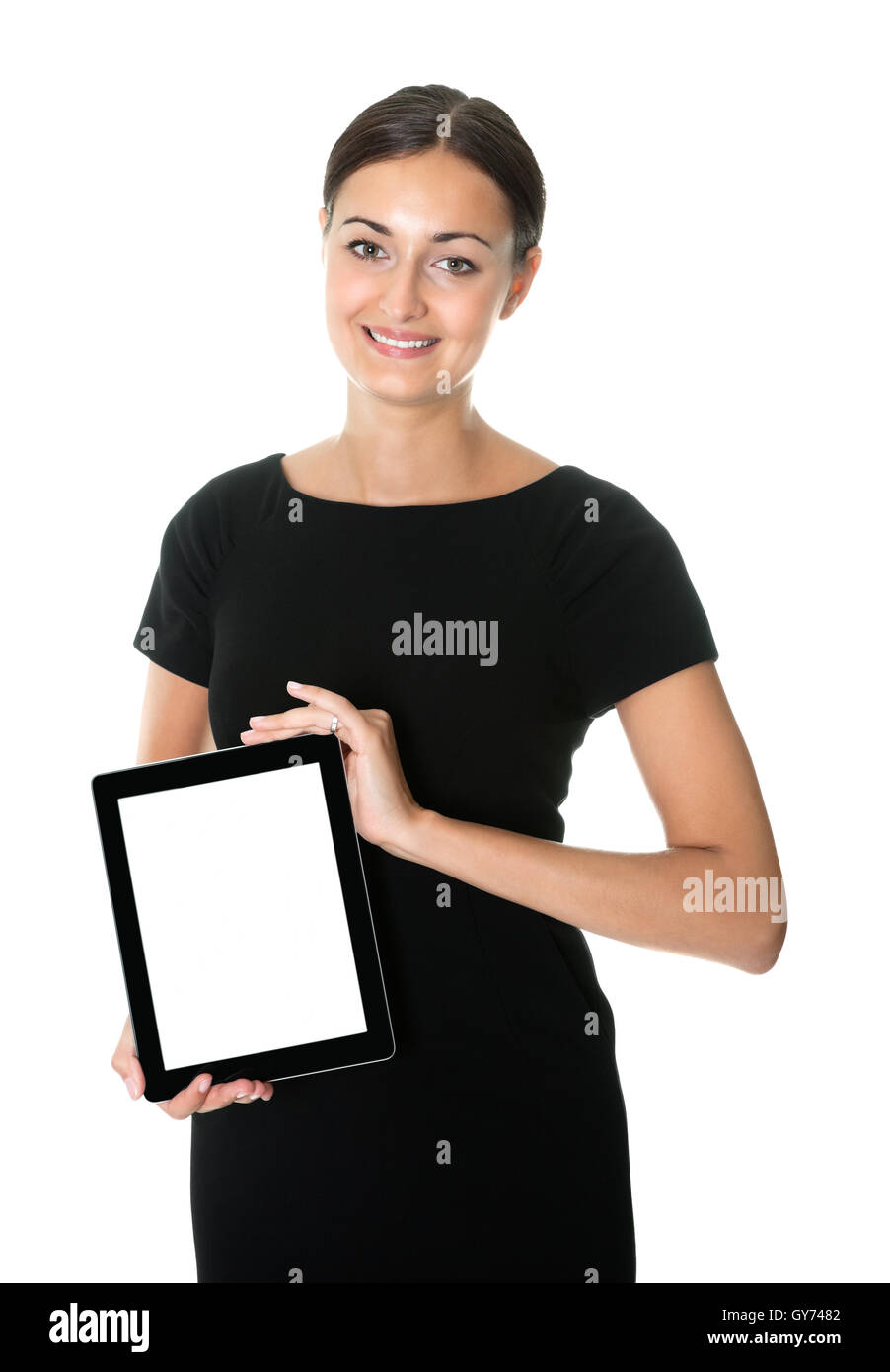 Beautiful young woman promoting Stock Photo - Alamy