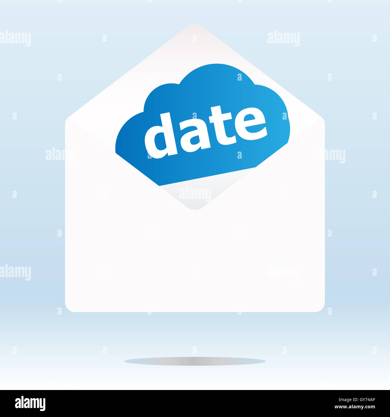 mail envelope with date word on blue cloud Stock Photo - Alamy