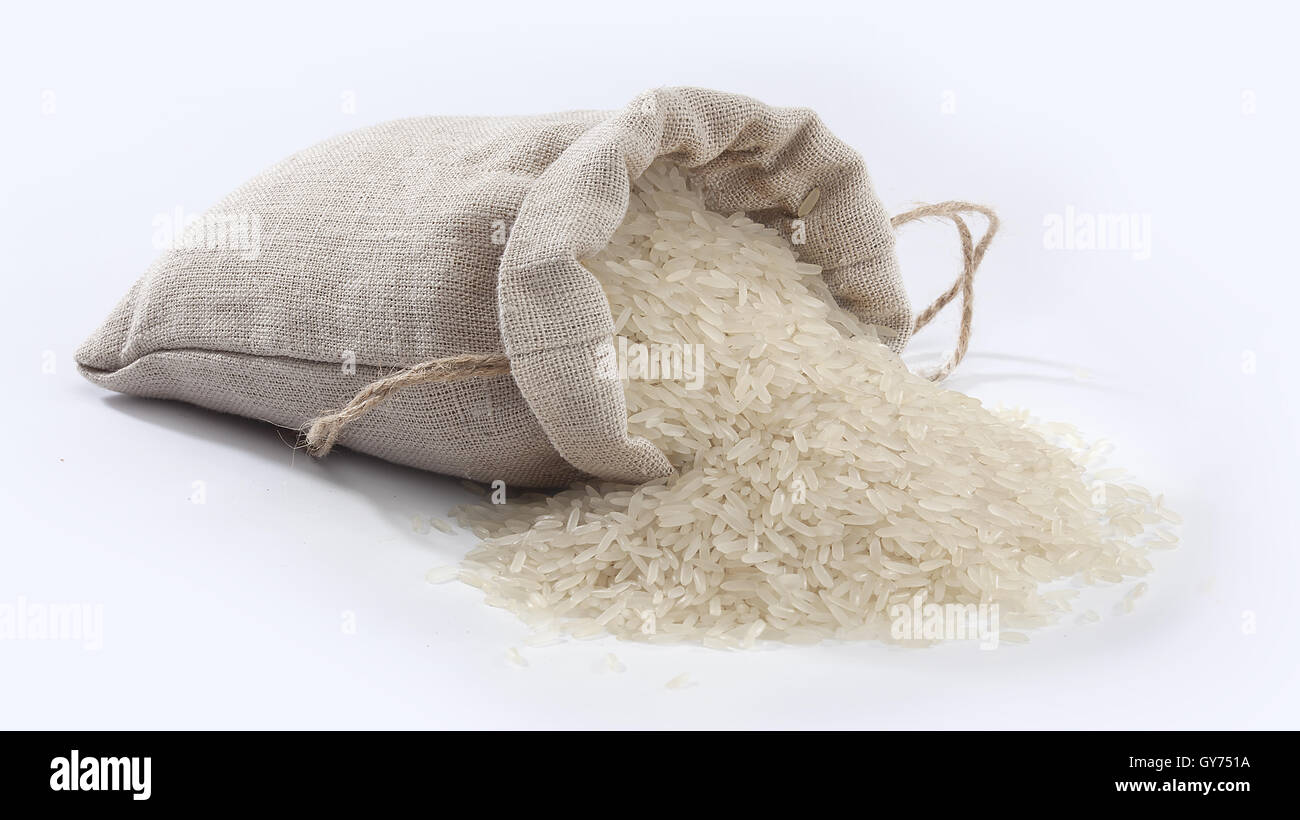 Sacking with rice Stock Photo - Alamy