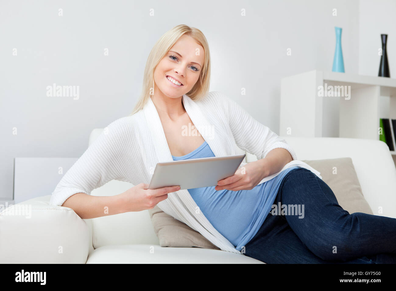 Beautiful woman working on computer Stock Photo - Alamy