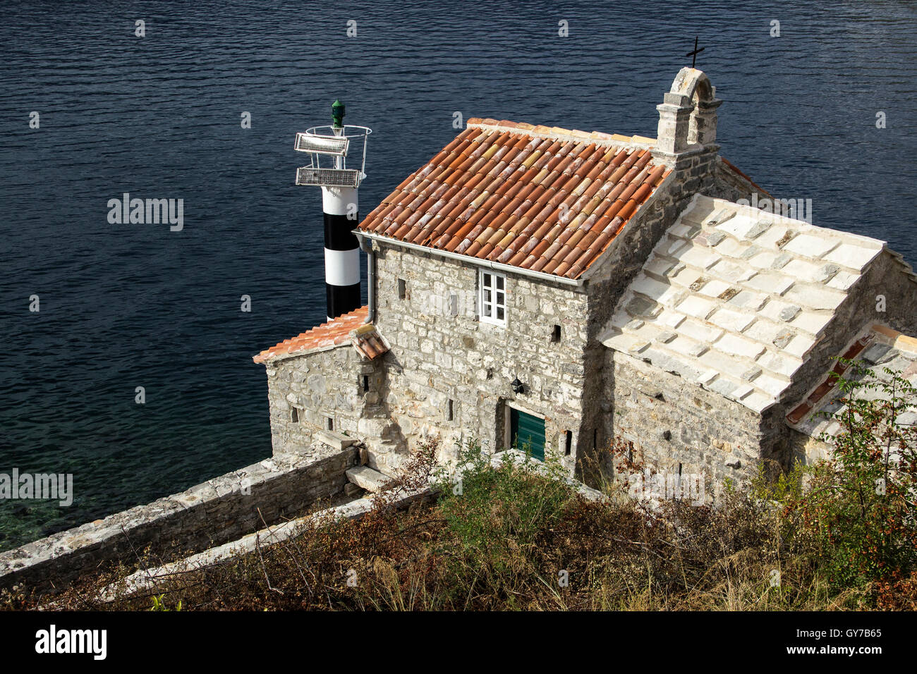Bay of Kotor, Montenegro - Lighthouse and medieval church “Our Lady of ...
