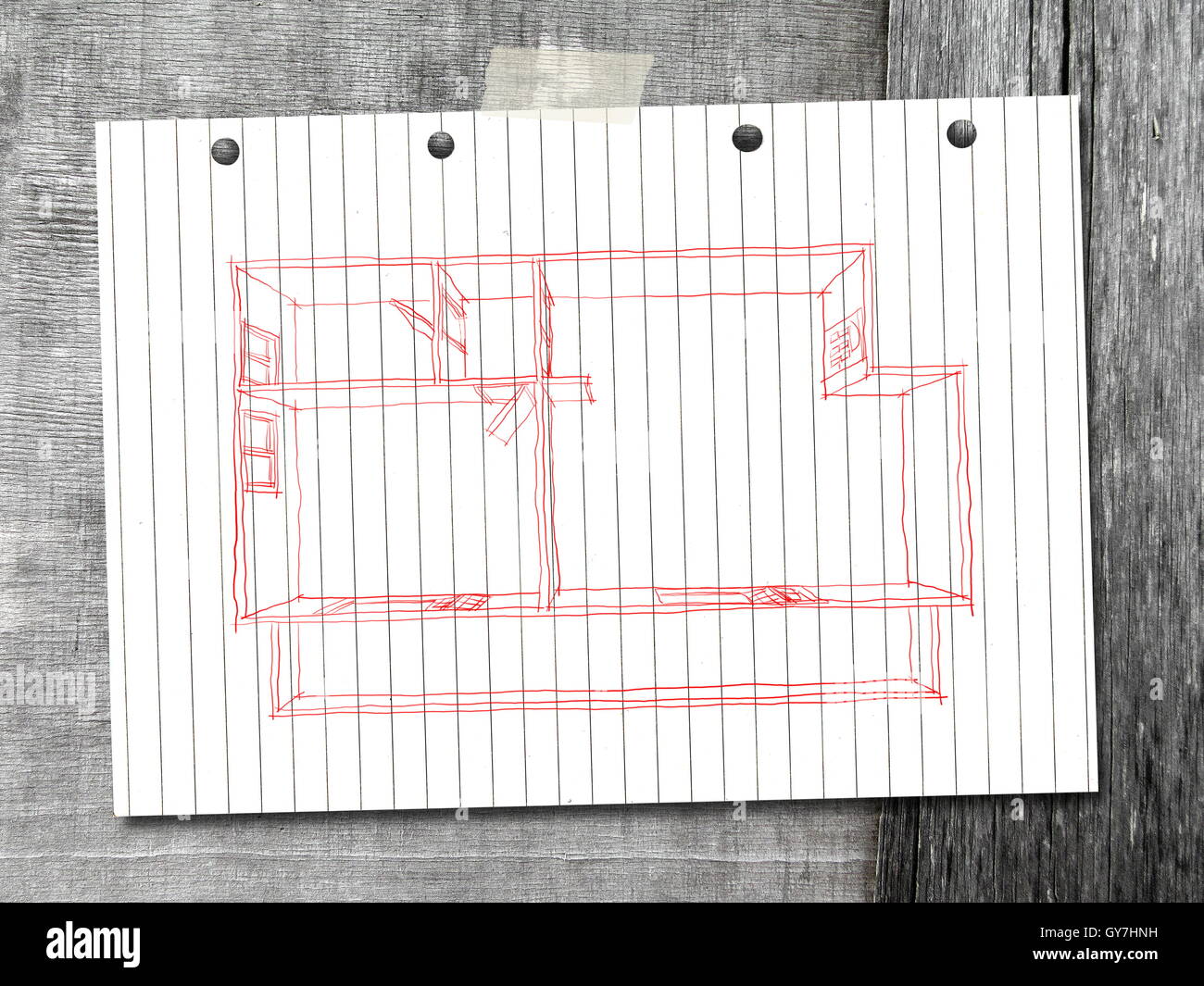 Digital 2d red pen freehand sketch drawing of empty home apartment on ...