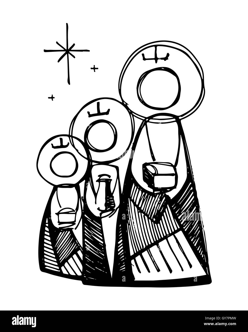 Hand drawn vector illustration or drawing of the three biblical wise ...