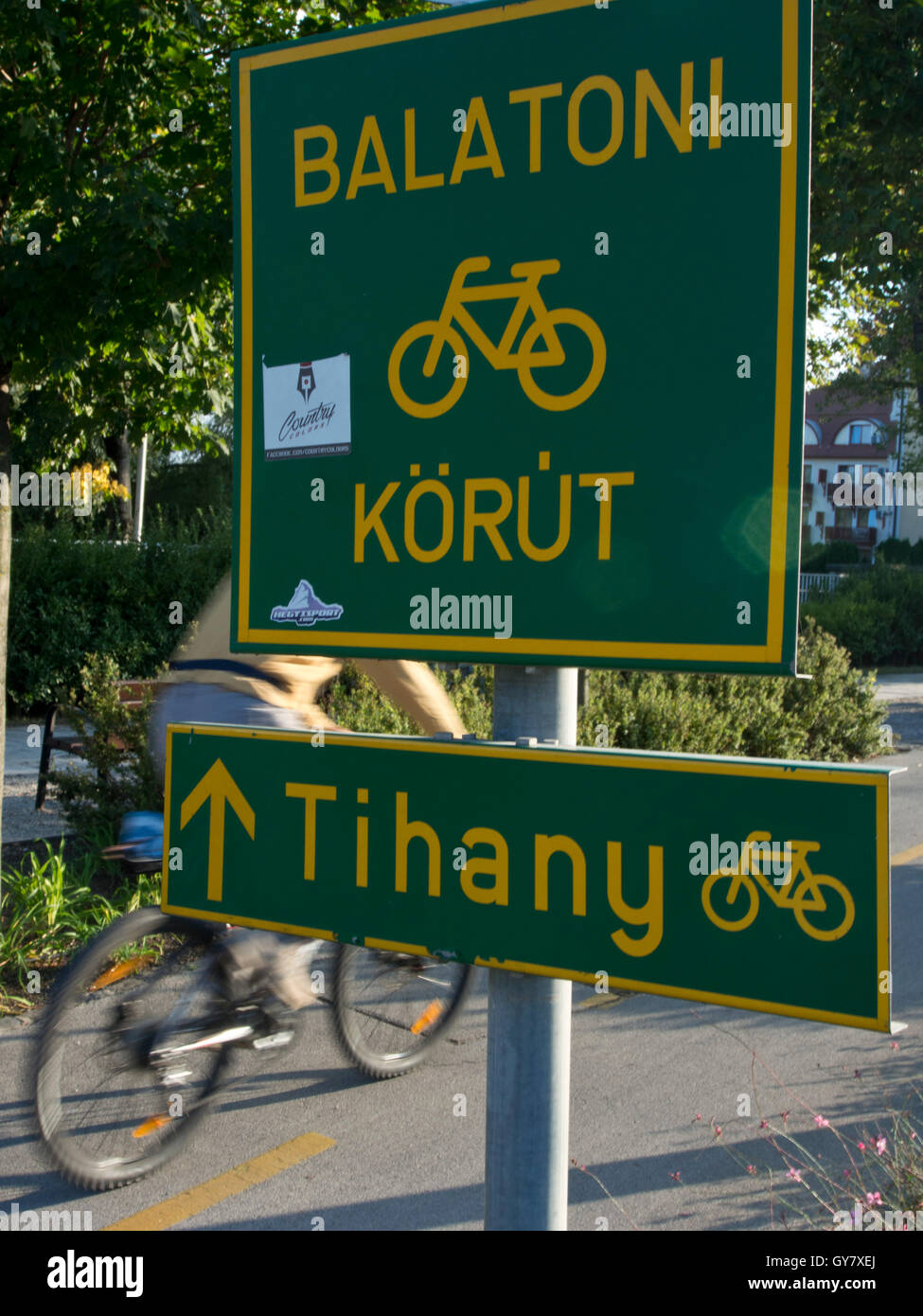 Tourist cycling in the Balatonfured resort on Lake Balaton.Hungary ...