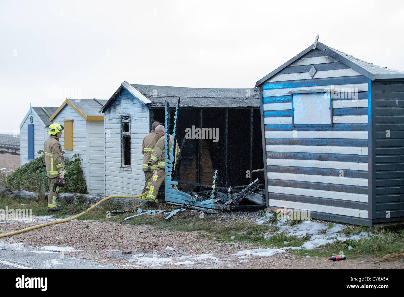Burnt beach huts hi-res stock photography and images - Alamy