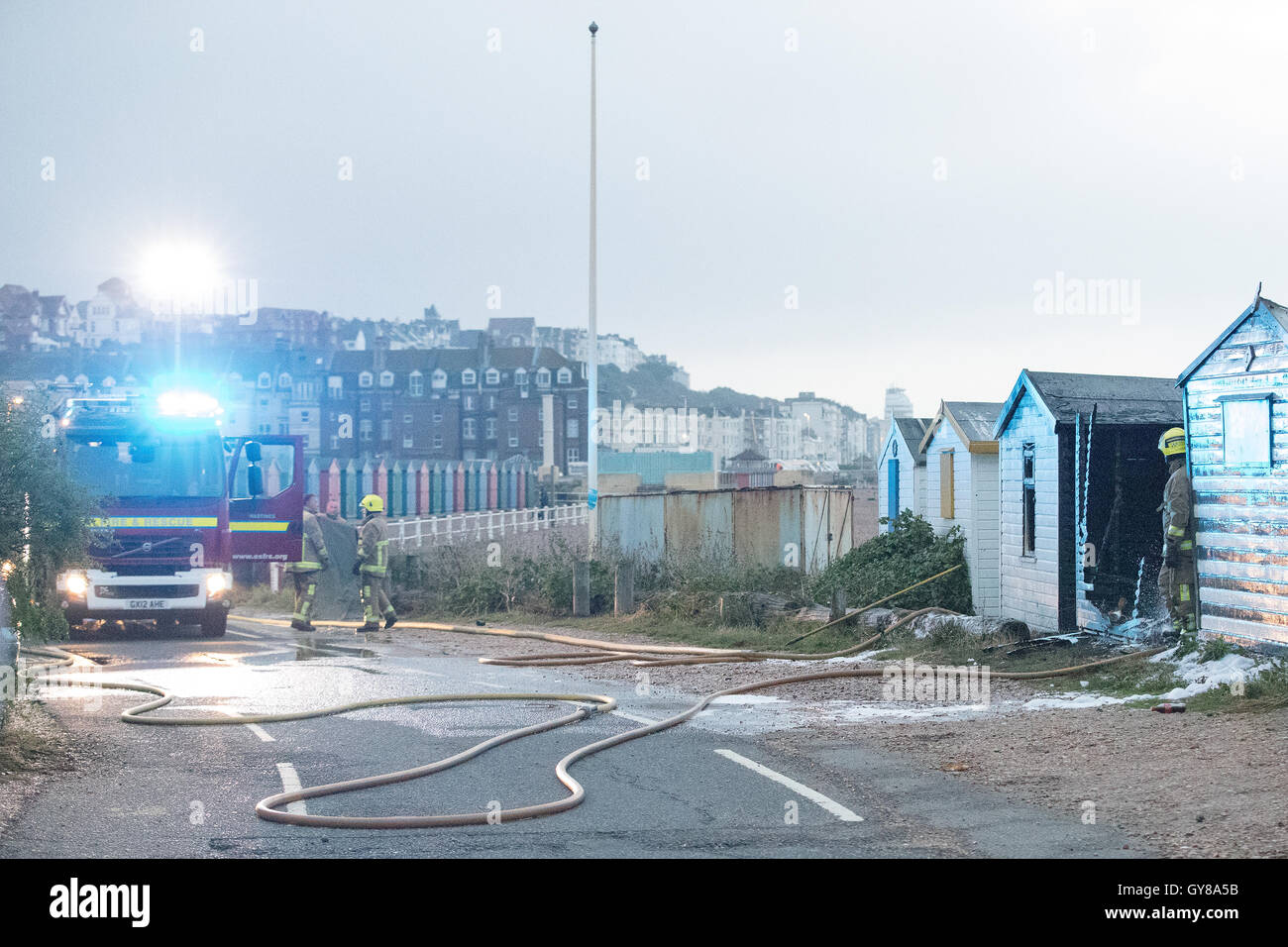 Burnt beach huts hi-res stock photography and images - Alamy