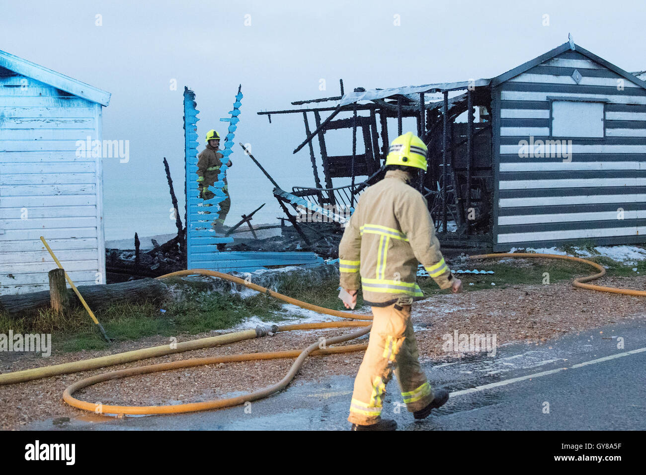 Burnt beach huts hi-res stock photography and images - Alamy