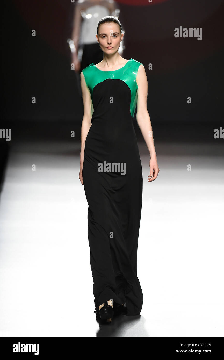 Madrid, Spain. 18th Sept, 2016. A model wears at collection runway a ...