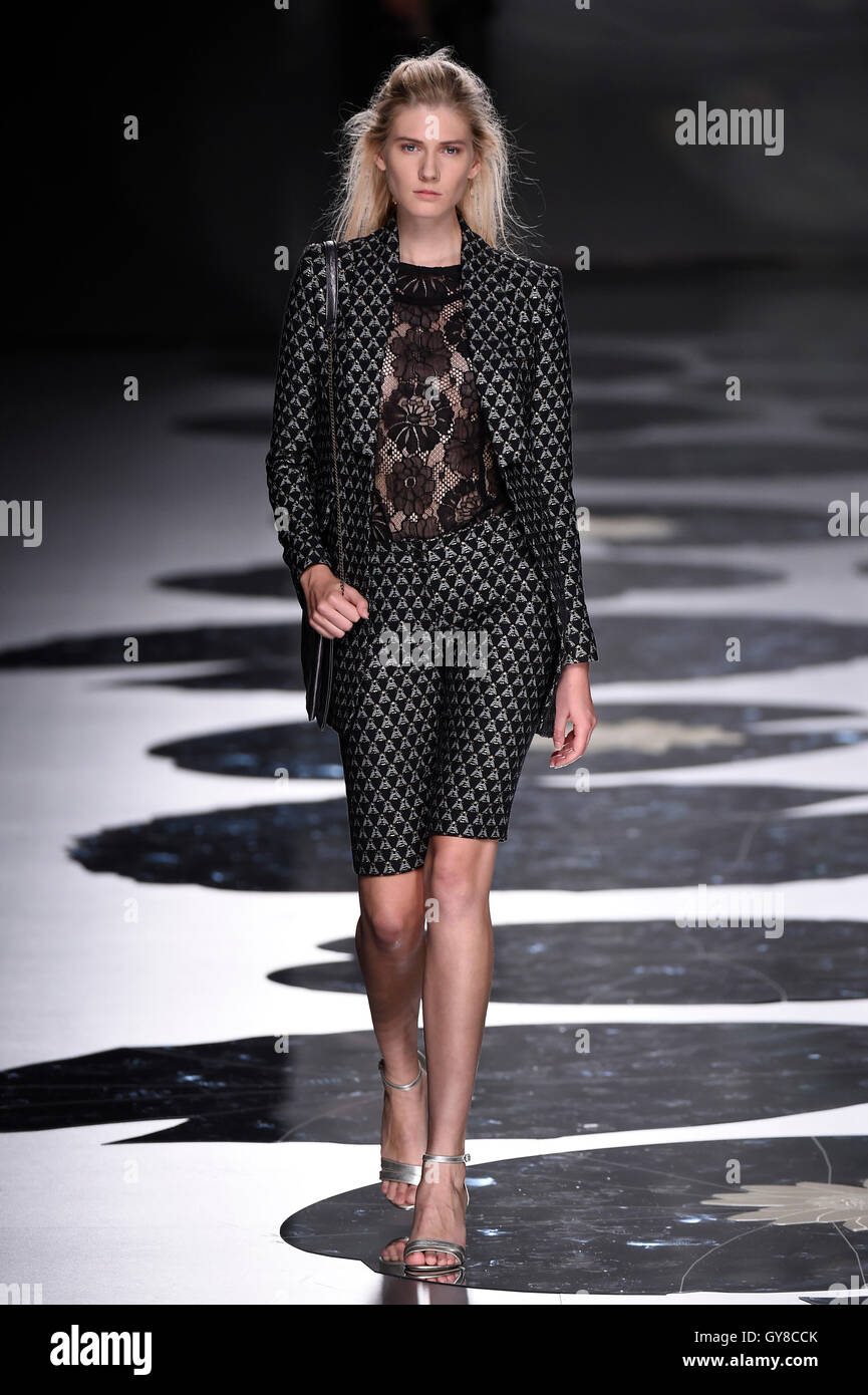 Madrid, Spain. 18th Sept, 2016. A model wears at collection runway a ...