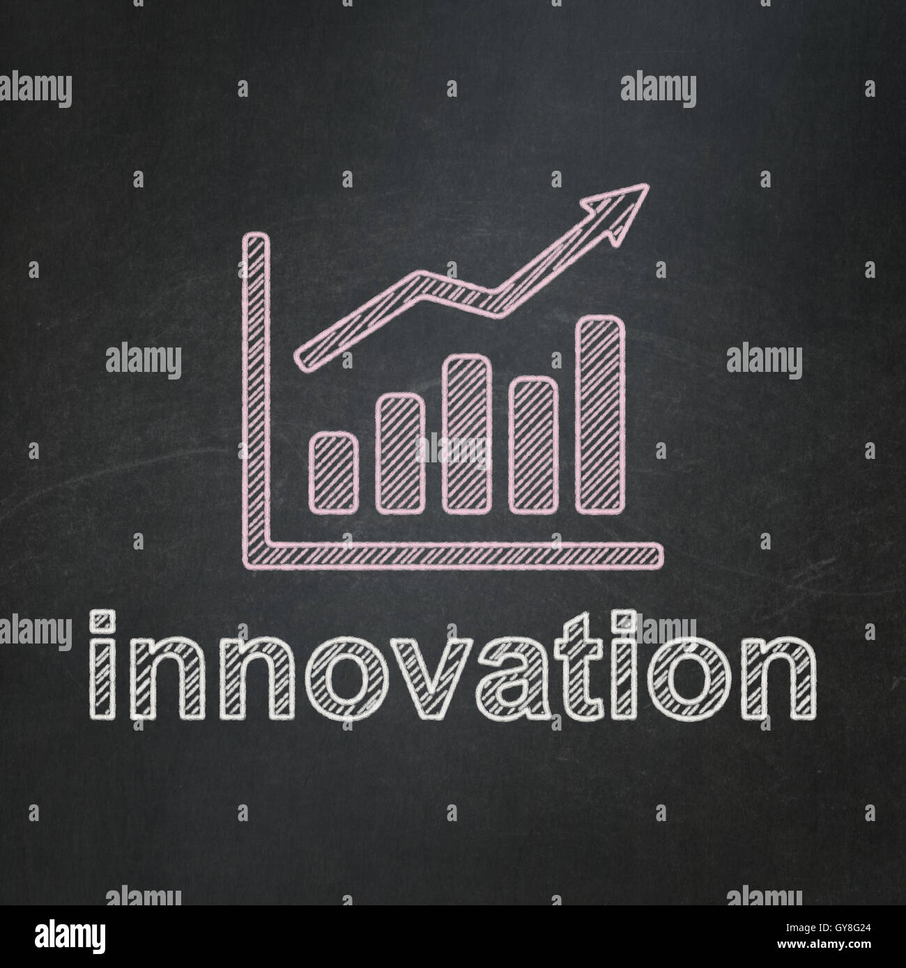 Business concept: Growth Graph and Innovation on chalkboard background ...
