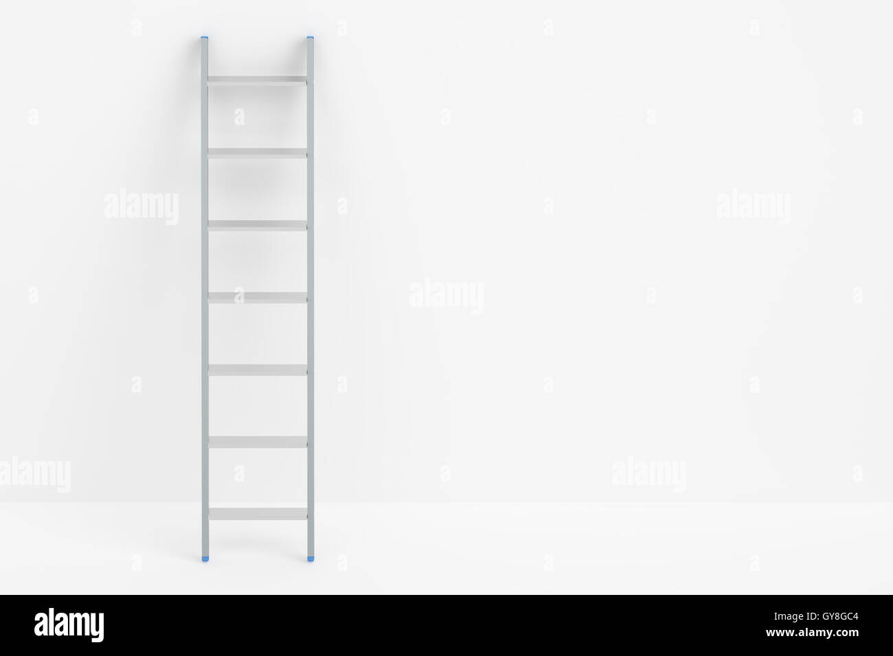 ladder and white wall, 3D rendering isolated on white background Stock ...