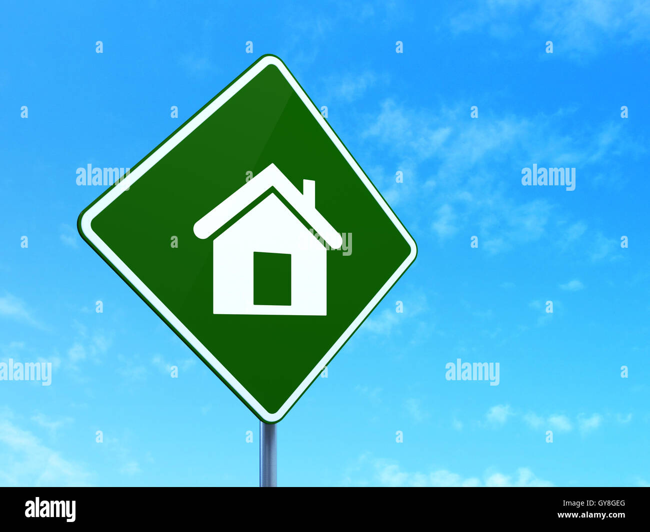 Business concept: Home on road sign background Stock Photo - Alamy