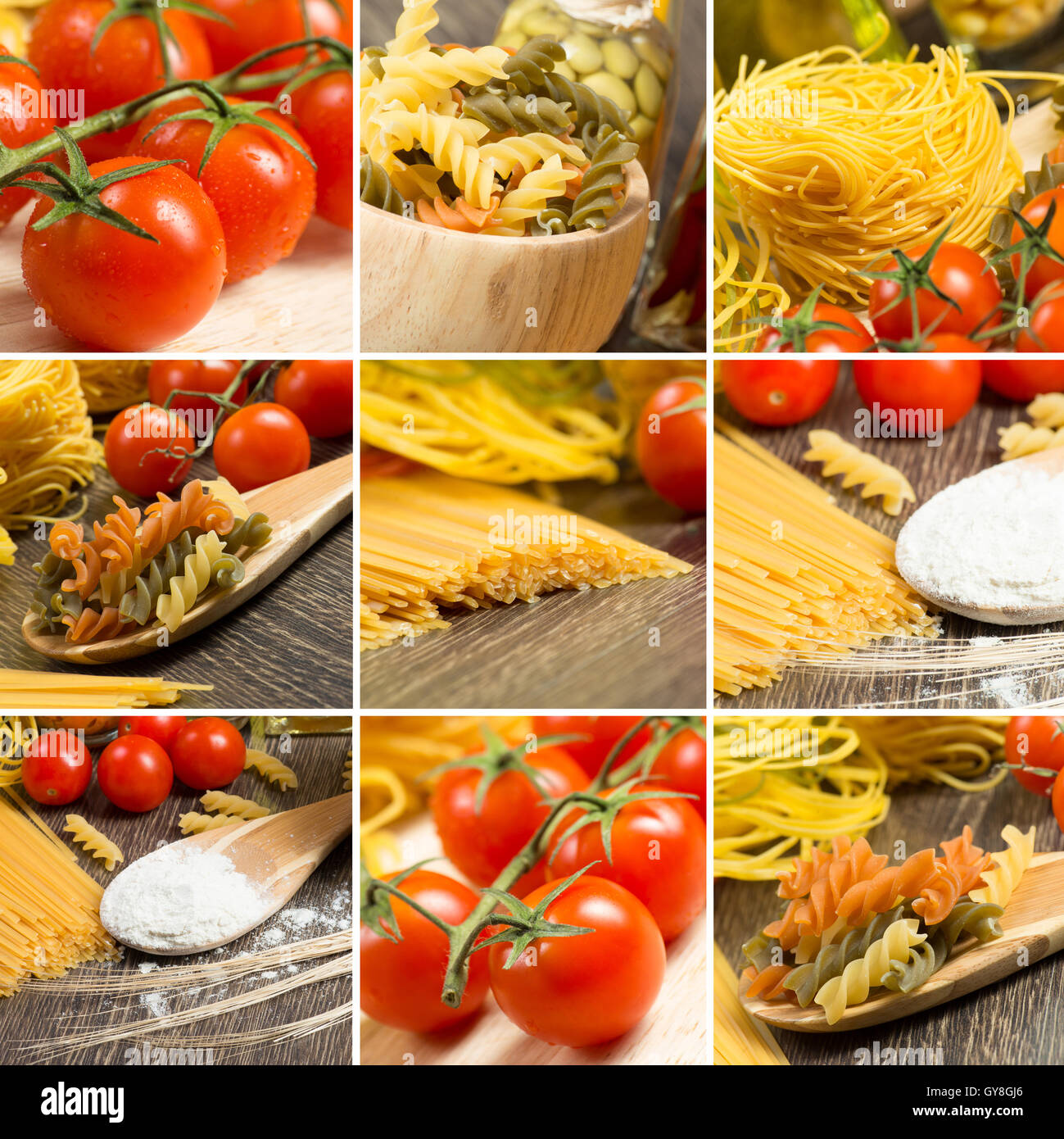 pasta and cherry tomatoes, collage Stock Photo - Alamy