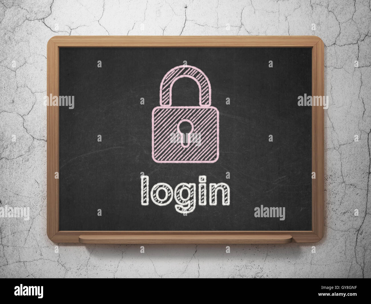 Protection concept: Closed Padlock and Login on chalkboard background ...