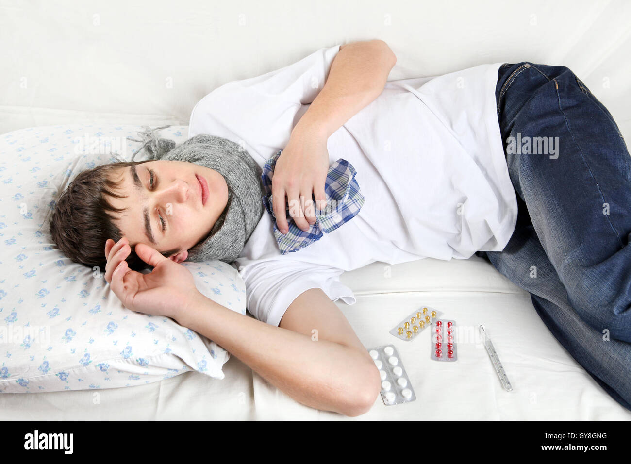 Young Man with Flu Stock Photo - Alamy