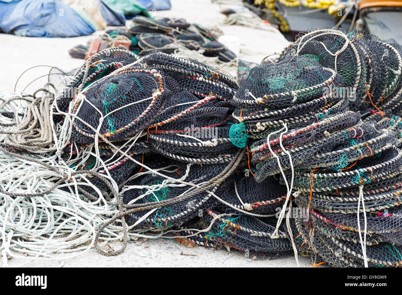 Empty seafood net traps Stock Photo - Alamy