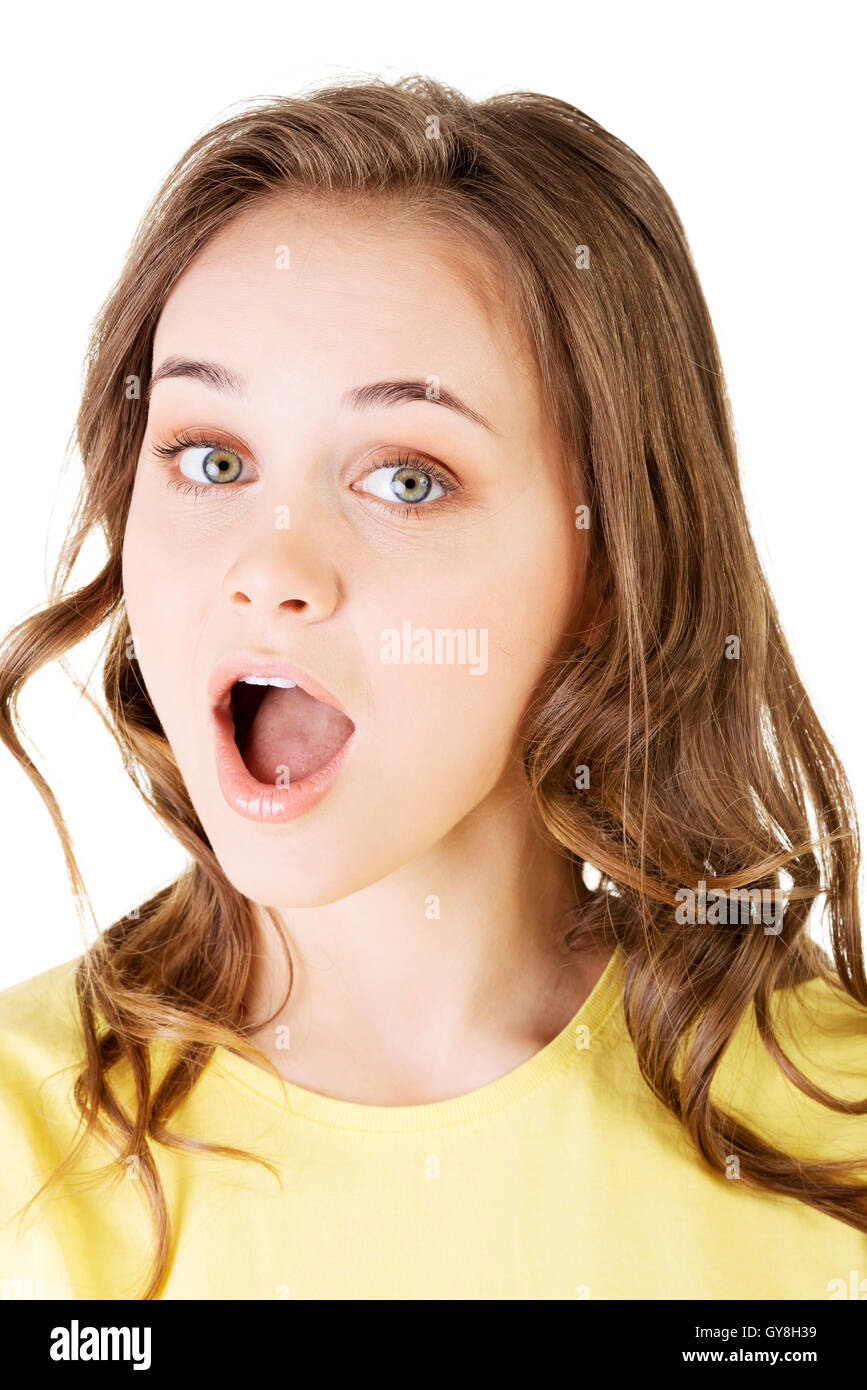 Attractive woman's face in shock expresstion Stock Photo - Alamy