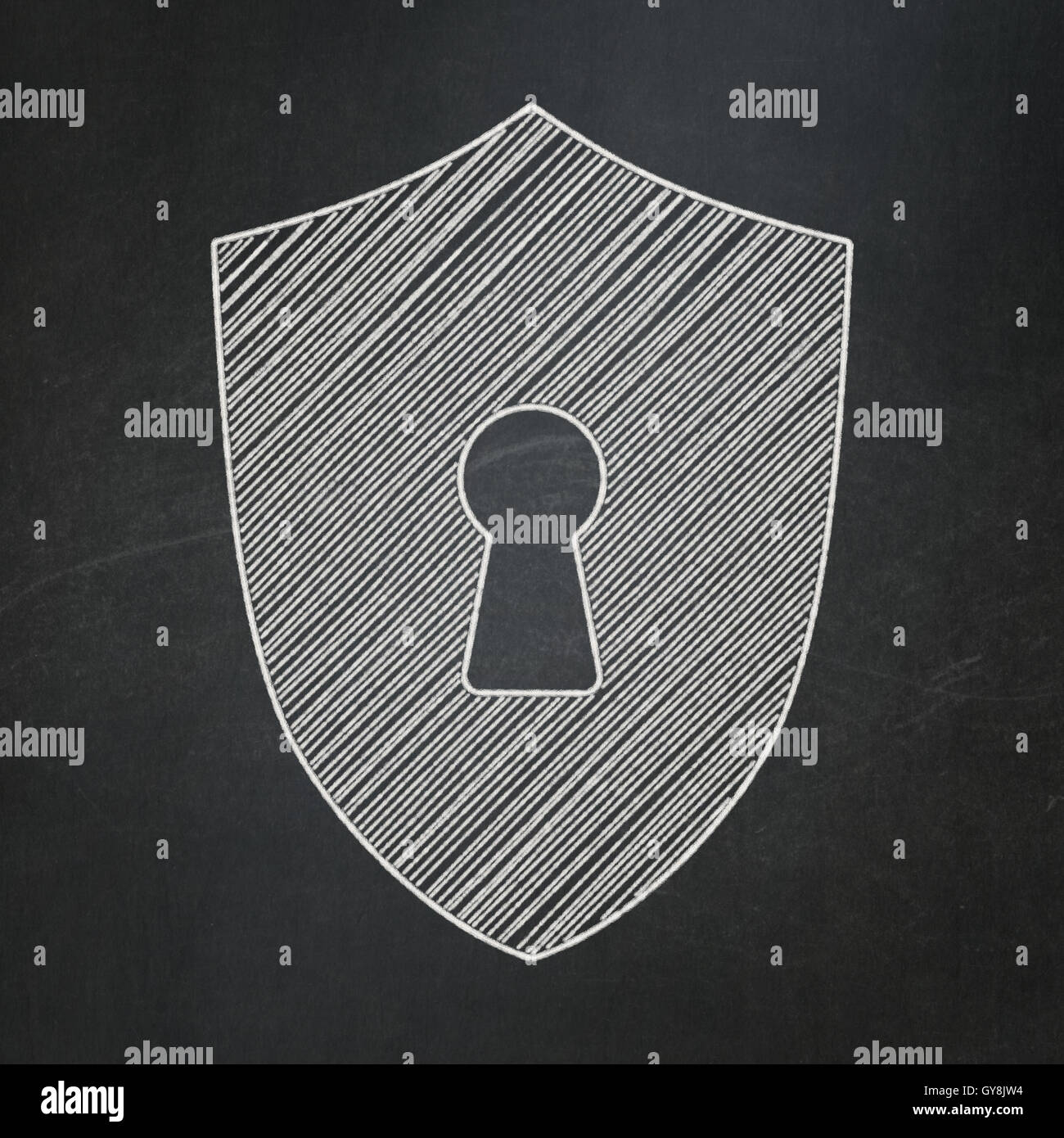 Protection concept: Shield With Keyhole on chalkboard background Stock Photo - Alamy