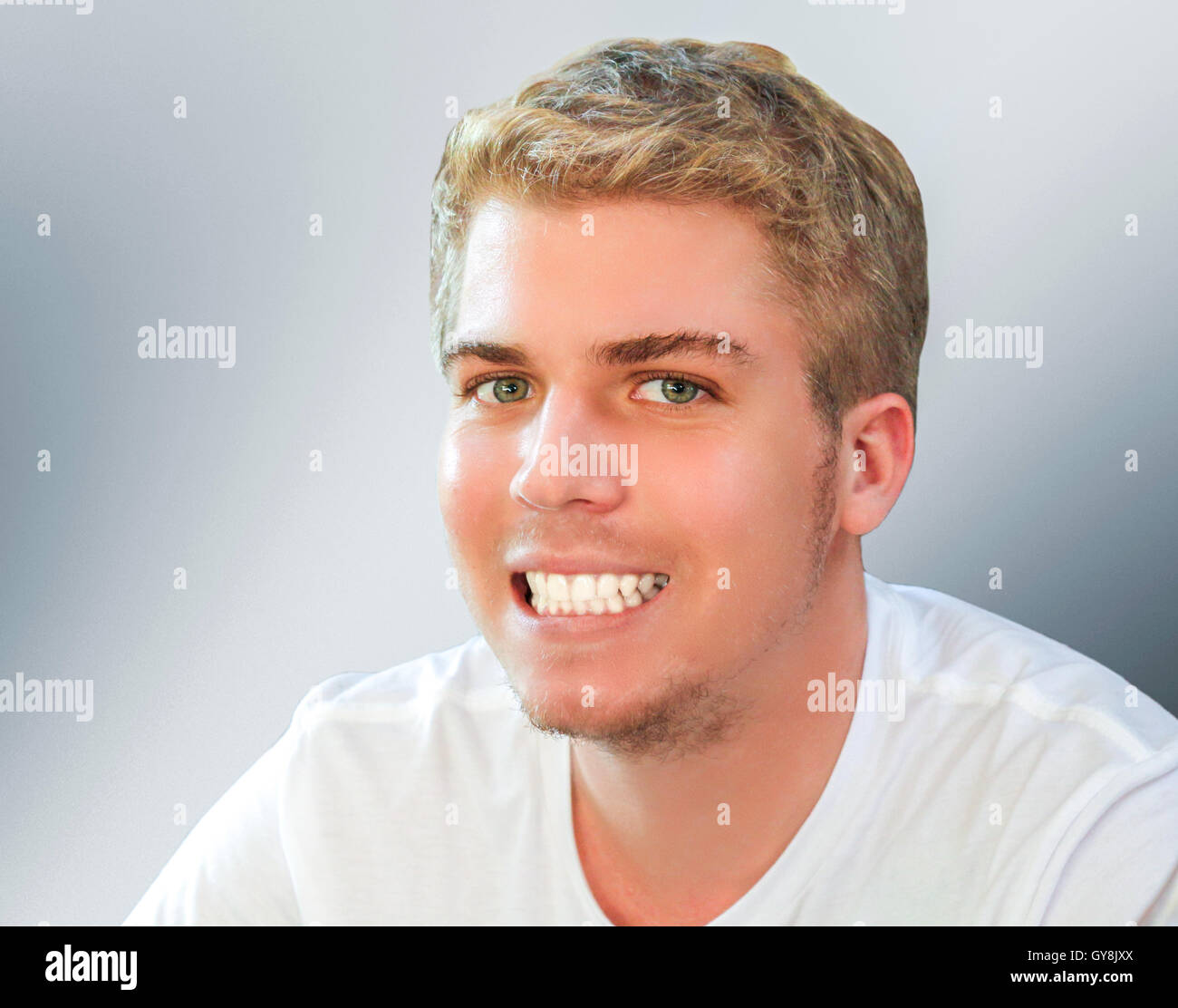 Showing a white smile Stock Photo - Alamy