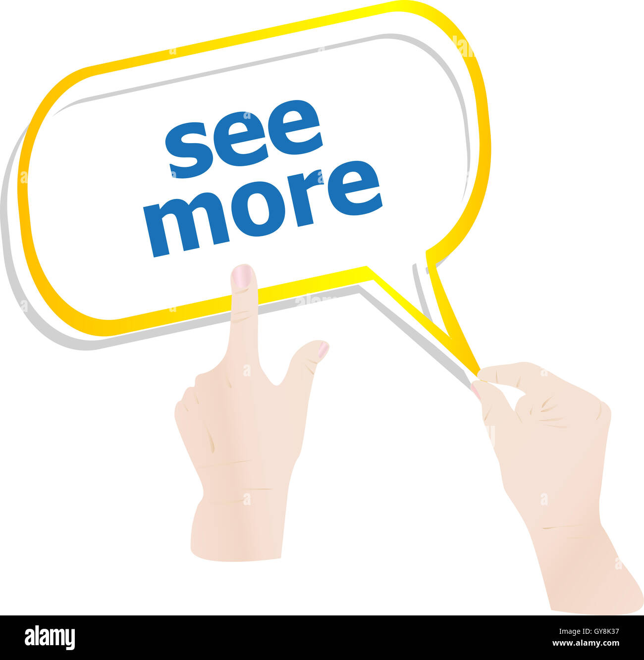 hands push word see more on speech bubbles Stock Photo - Alamy