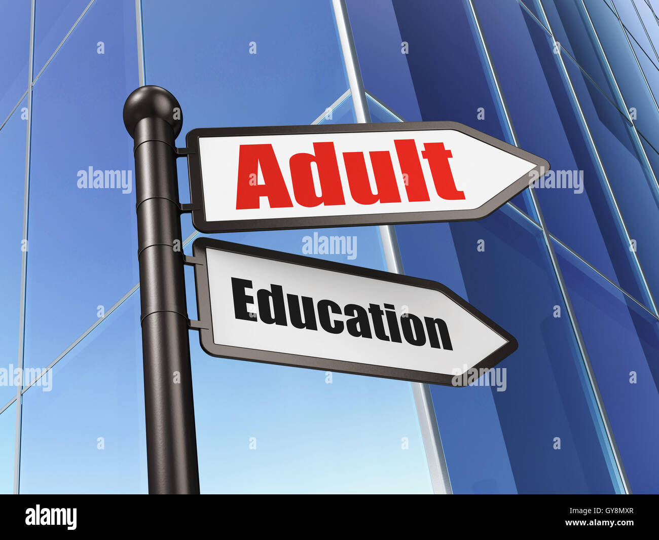 Education concept: sign Adult Education on Building background Stock ...